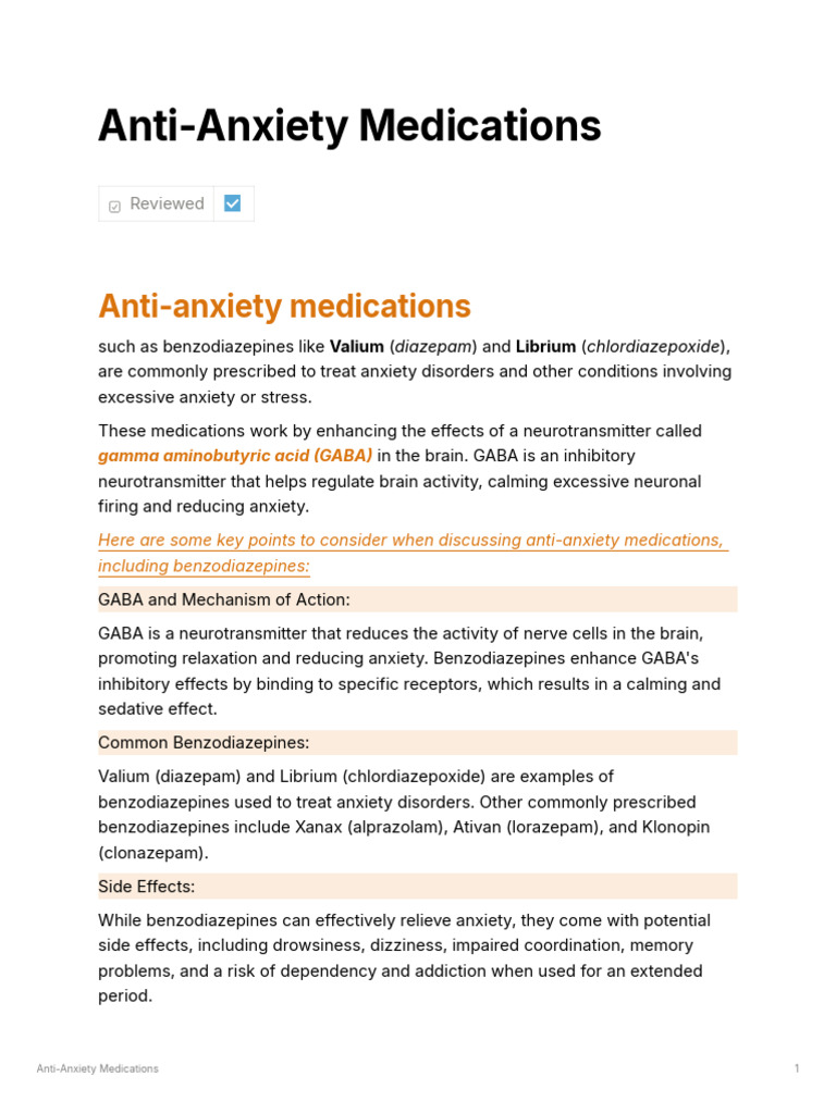 Anti-Anxiety Medications | PDF | Benzodiazepine | Anxiety