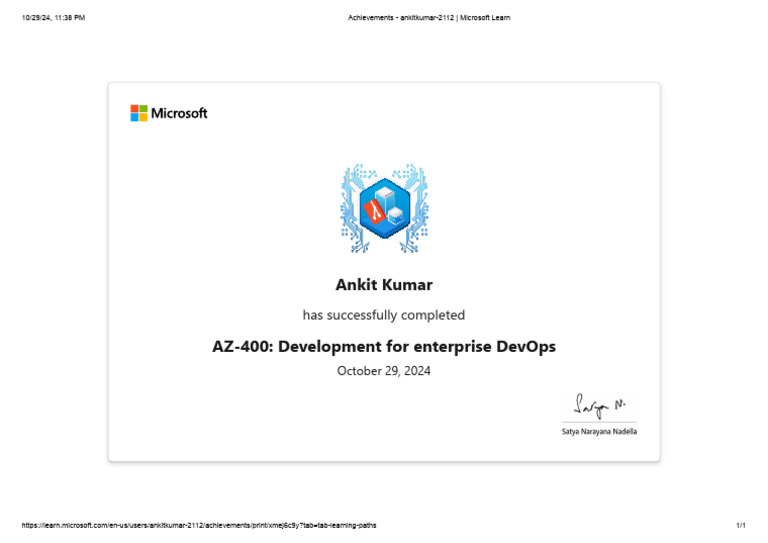 Ankit Kumar's AZ-400 DevOps Certification | PDF