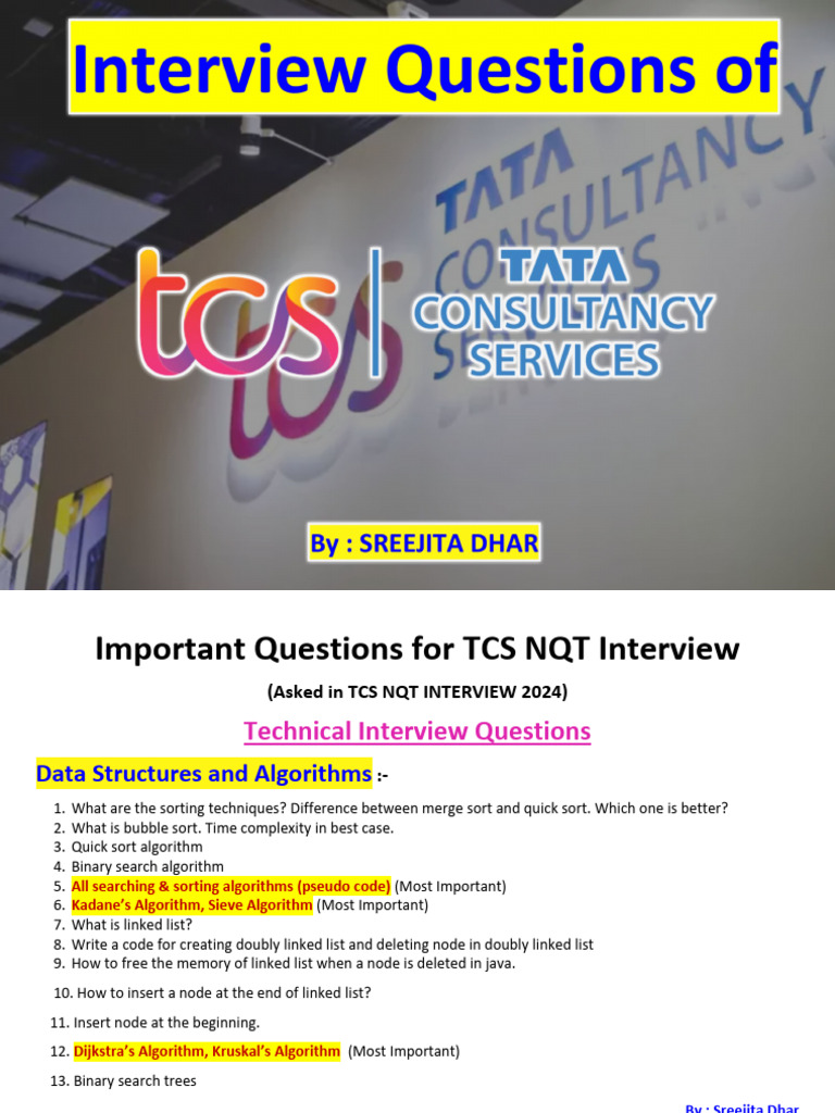 TCS Previous Year Interview Questions by SREEJITA DHAR | PDF | C++ | Method (Computer Programming)