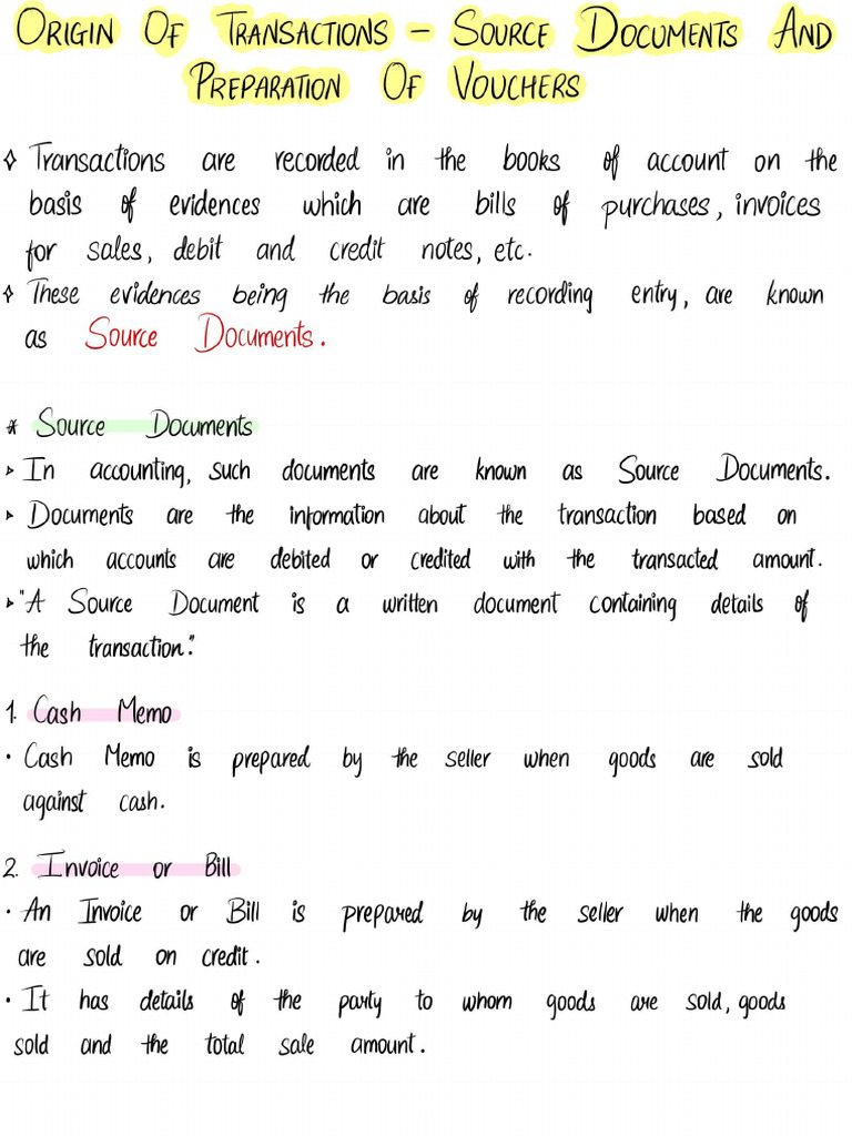 Origin of Transactions - Source Documents and Preparation of Vouchers | PDF