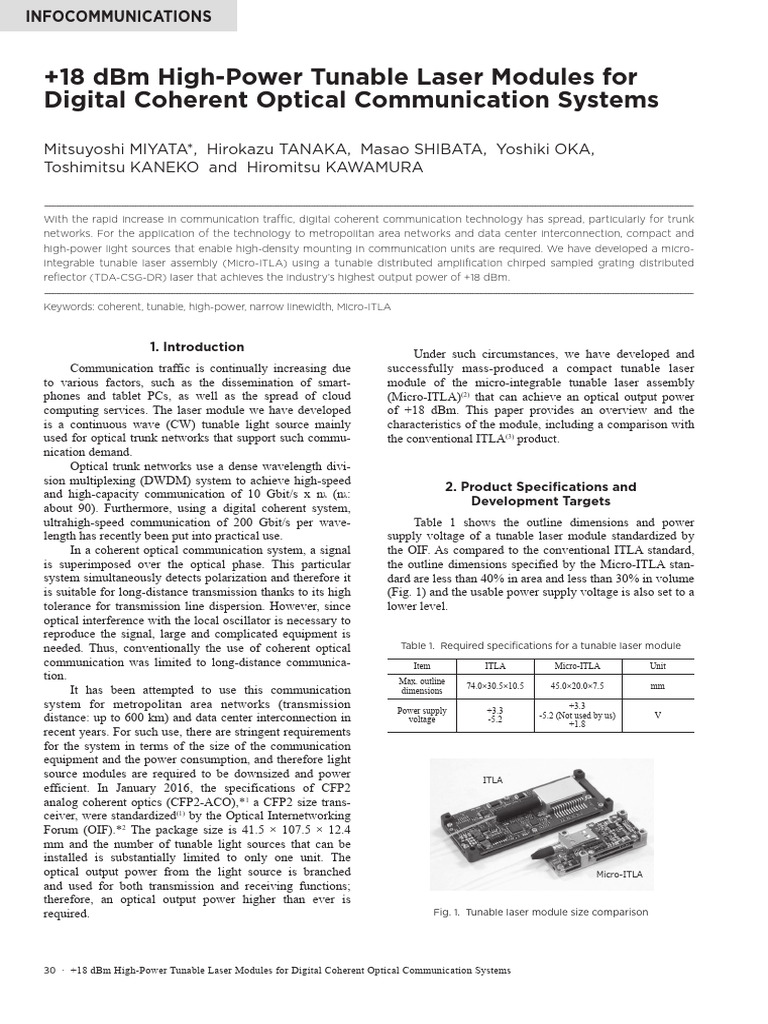 +18 DBM High-Power Tunable Laser Modules For Digital Coherent Optical ...