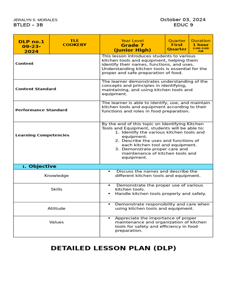 3rd Yr. Dlp Finalism | PDF | Knife | Cooking