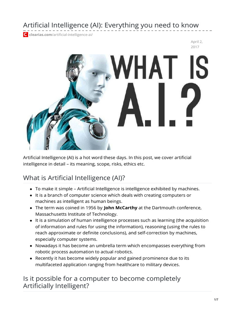 Artificial Intelligence (AI) : Everything You Need To Know | PDF ...