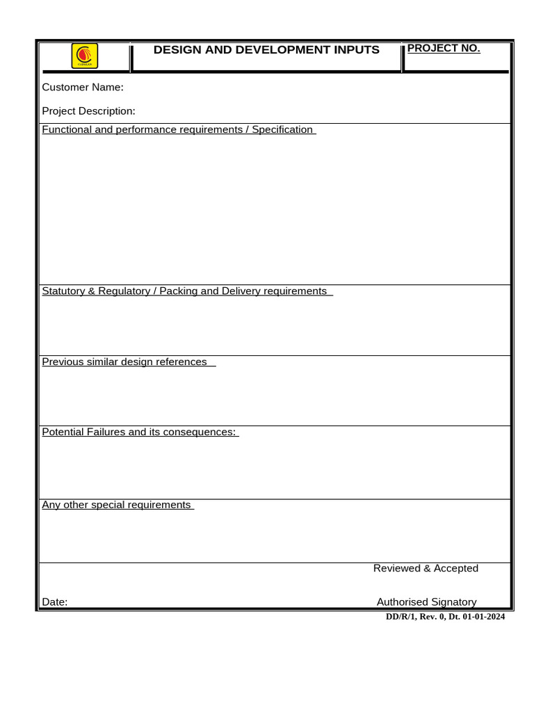 DD-R-1 - Design & Development Inputs | PDF