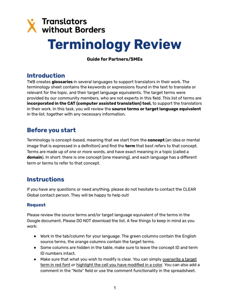 Terminology Review Tasks Instructions (SME Partner) | PDF | Grammatical ...