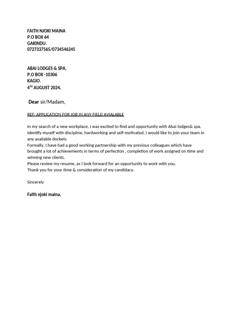 NEWTON RUTO Cover Letter | PDF | Career & Growth