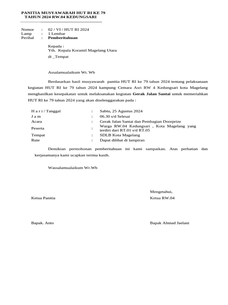 Surat Ijin Jalan Santai RW 4 Kedungsari | PDF