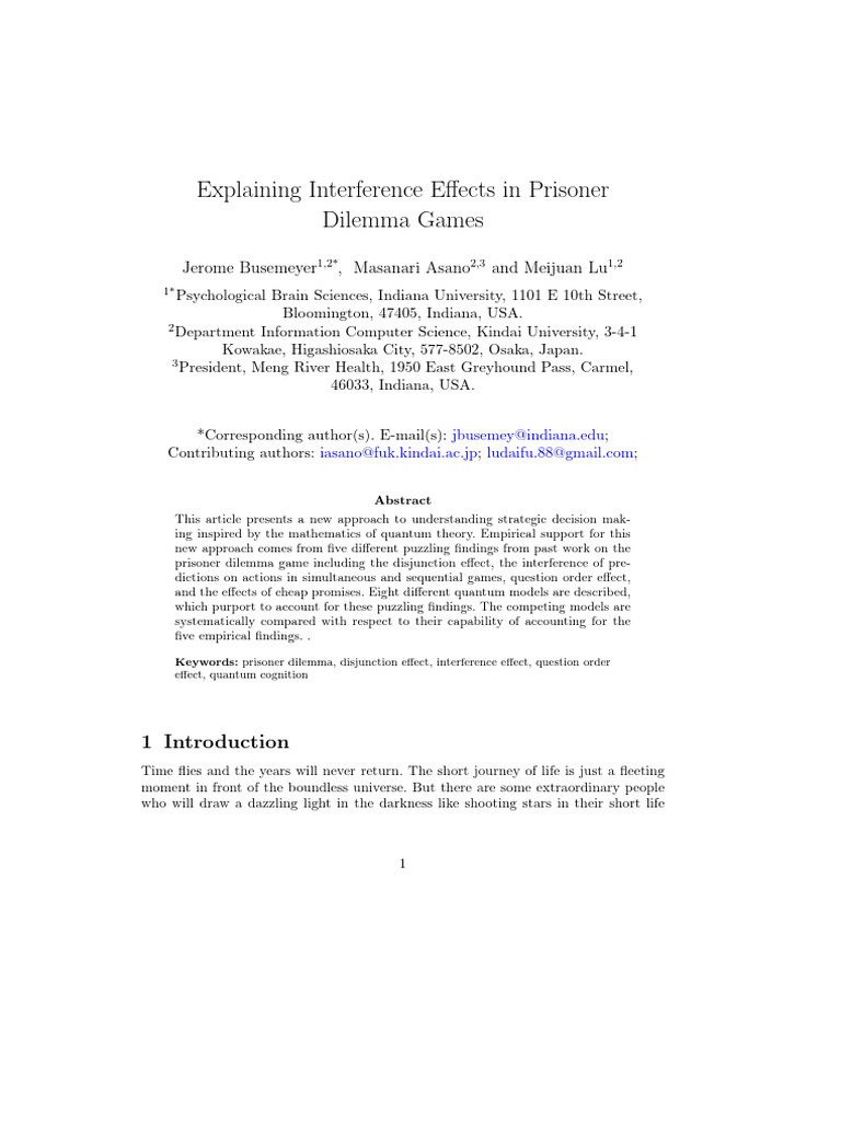 Busemeyer Explaining Interference Effects in Prisoner Dilemma Games ...