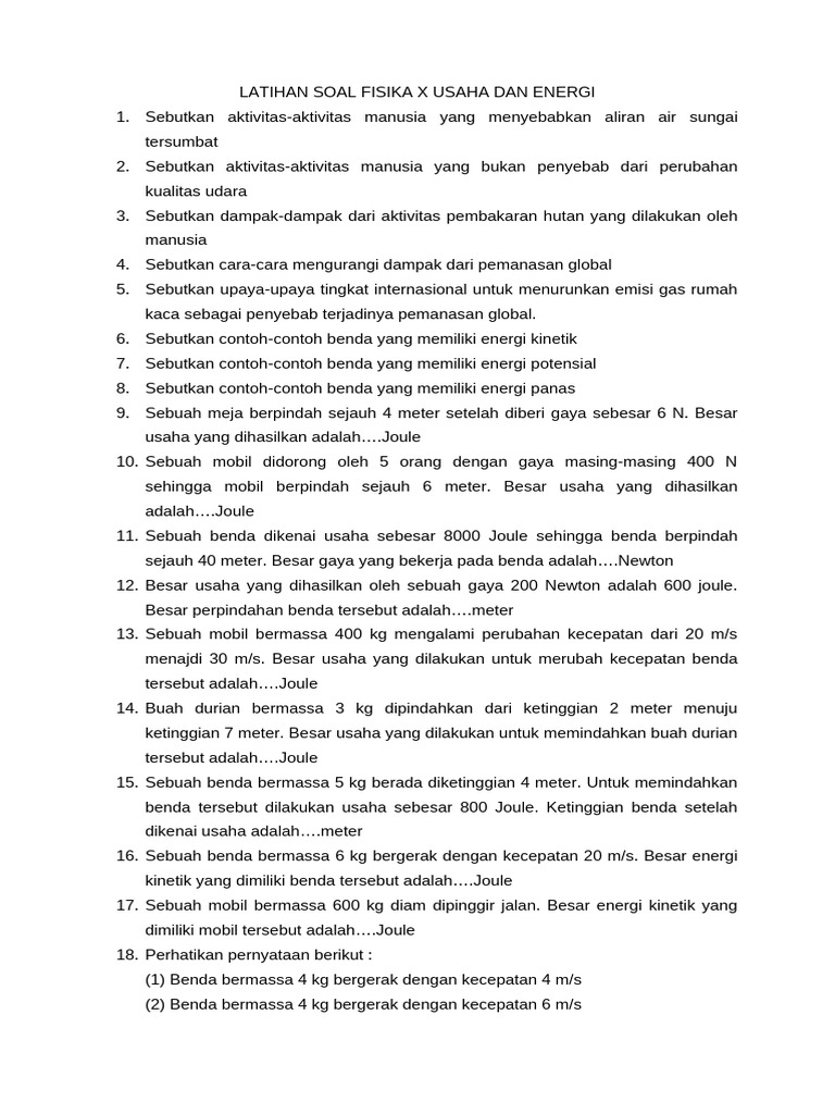 Soal Latihan Fisika: Usaha dan Energi | PDF