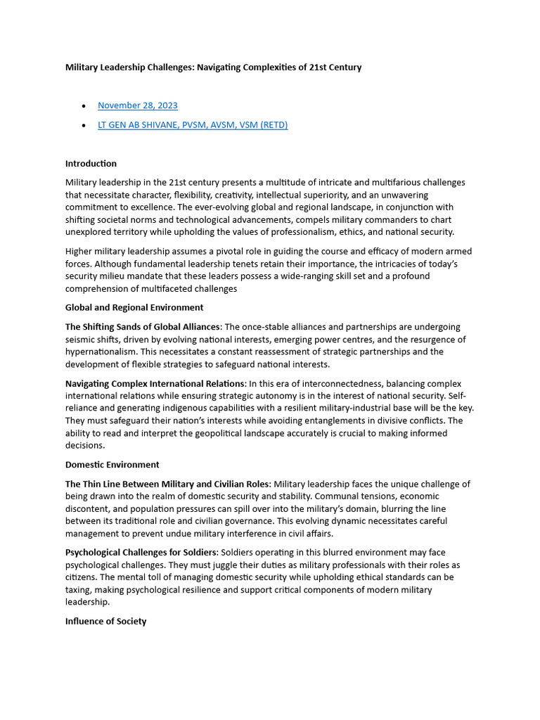 Military Leadership Challenges Navigating Complexities of 21st Century ...