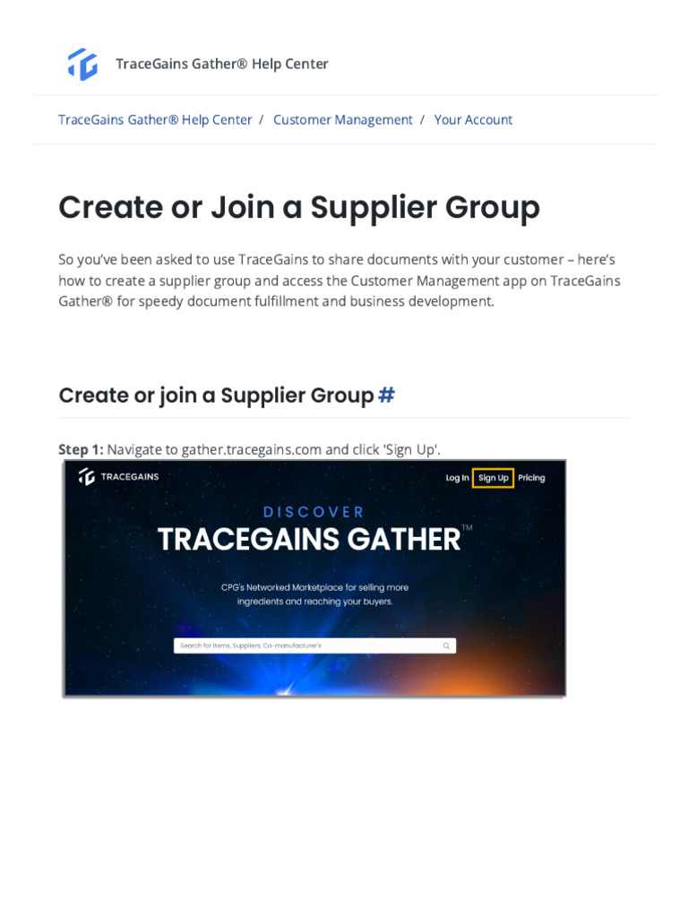 Create or Join a Supplier Group – TraceGains Gather® Help Center | PDF ...