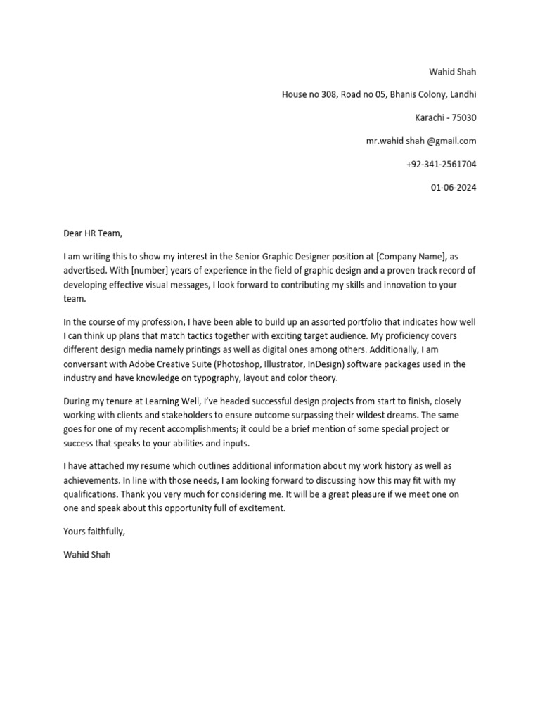 Wahid Shah Cover Latter | PDF