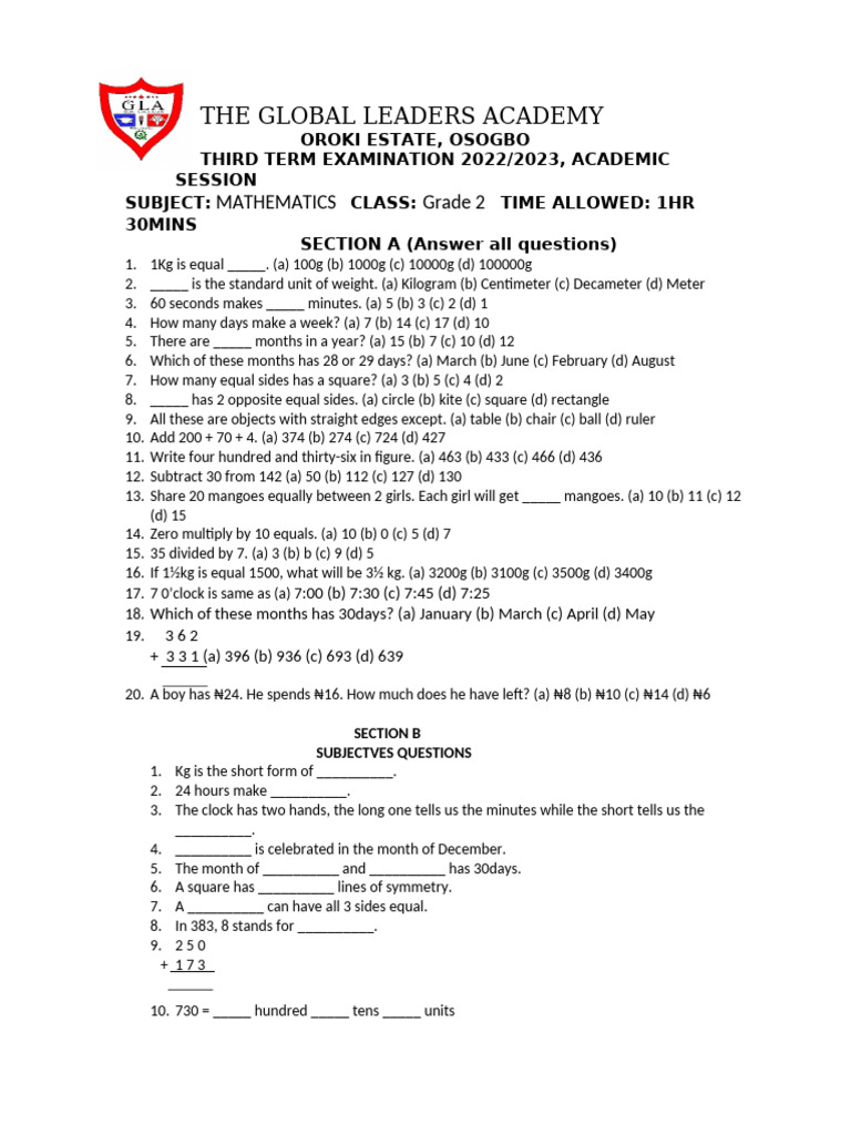 3RD Term Examination 2022-2023 Session | PDF | Area | Geometry