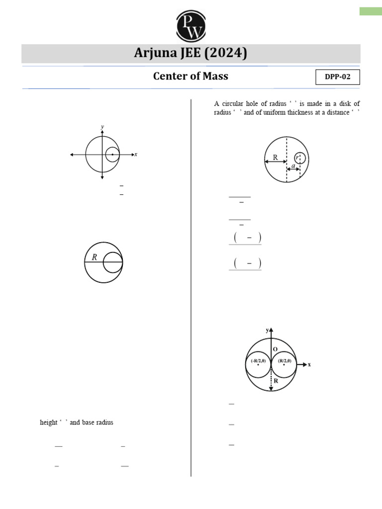Center of Mass - DPP 02 (Of Lec 04) - Arjuna JEE 2024 | PDF | Sphere | Geometric Shapes
