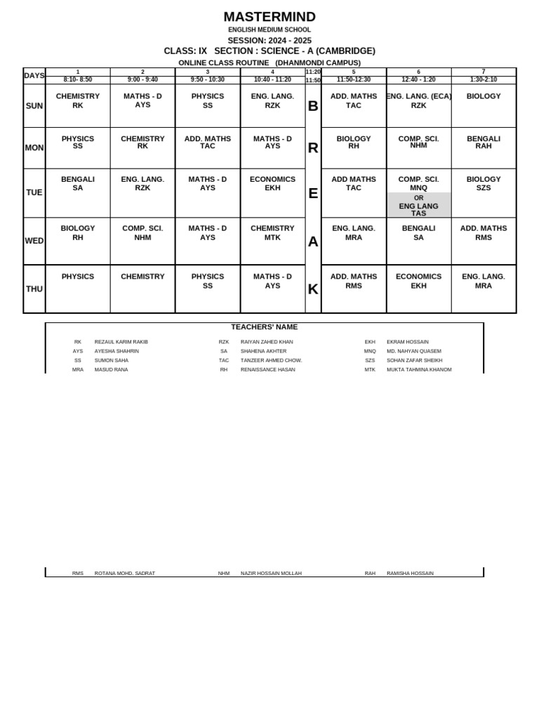 Class IX Online Routine 2024-2025 | PDF