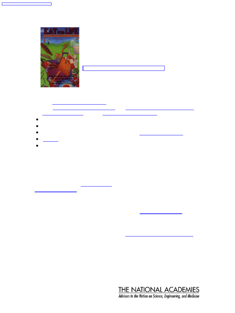 Eat For Life - The Food and Nutrition Board's Guide To Reducing Your ...