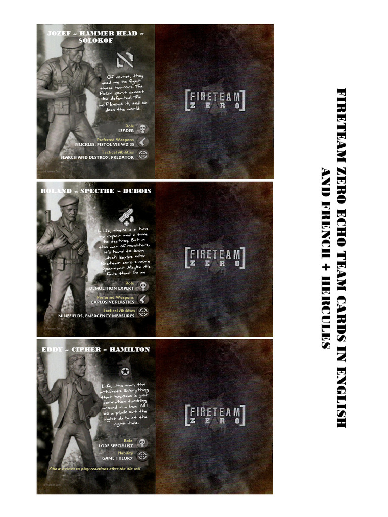 Fireteam Zero Echo Team Cards in English | PDF