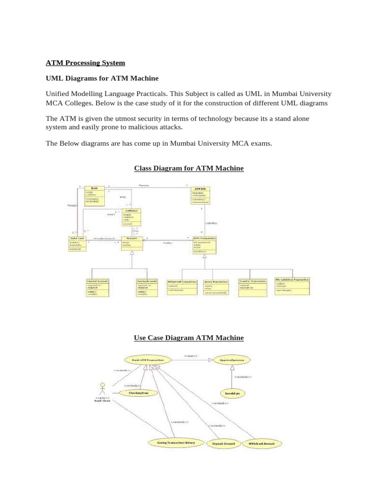 UML Diagrams For ATM Machine | PDF