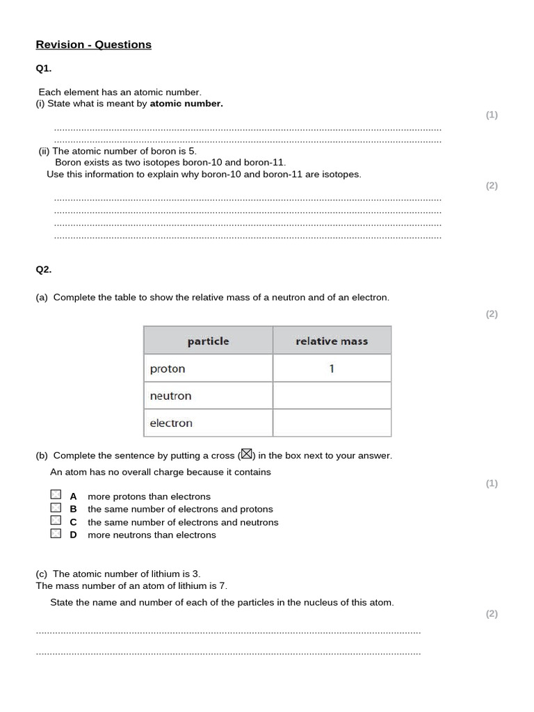 Revision Atomic Structure 4 | PDF | Atoms | Isotope