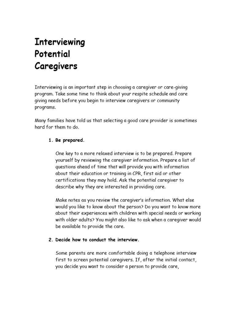 # Interviewing A Caregiver | PDF | Caregiver