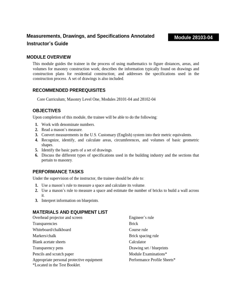 Masonry Measurements and Drawings Guide | PDF | Masonry | Drawing