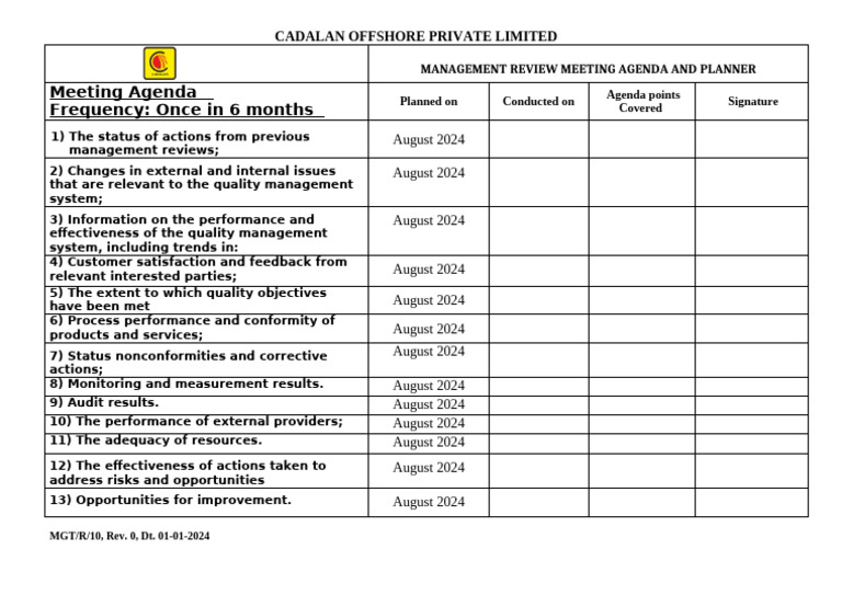 Management Review Agenda | PDF