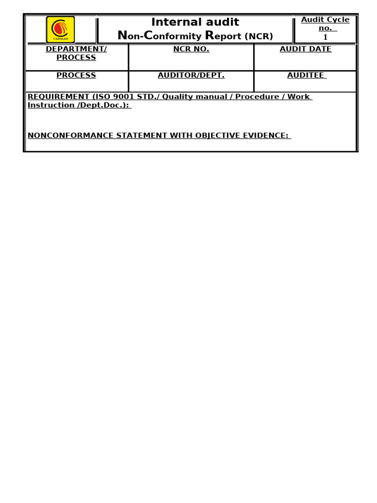 MGT-R-13 - Internal Audit NCR | PDF | Business | Finance & Money Management