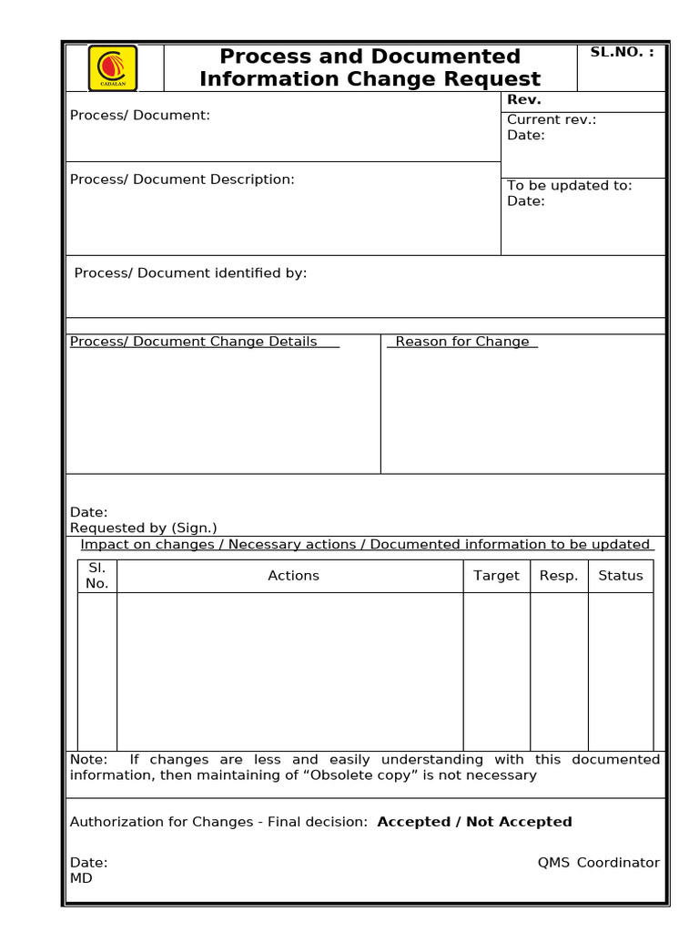 MGT-R-14 - Process and Documented Information Change Request | PDF