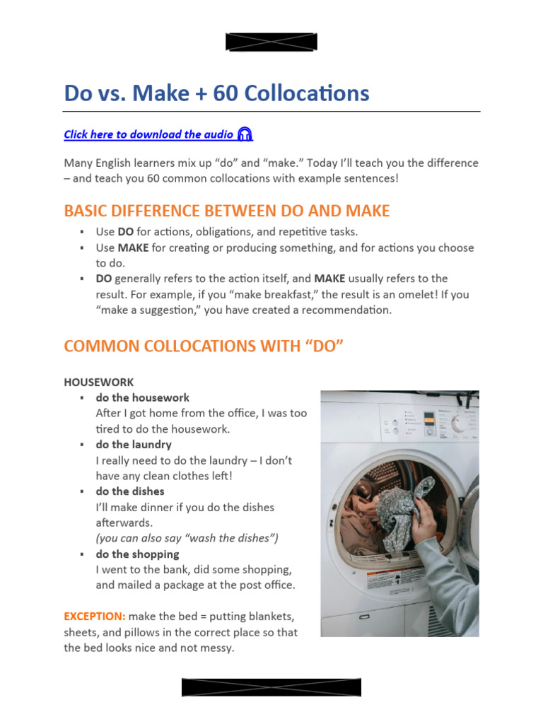 Do vs. Make: 60 Key Collocations | PDF | Career & Growth | Language Arts & Discipline