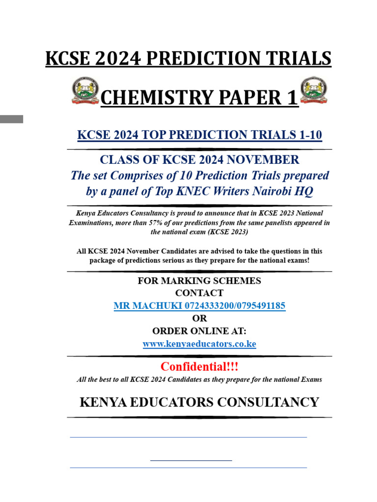 KCSE 2024 Chemistry Paper 1 Predictions | PDF | Chemical Compounds ...
