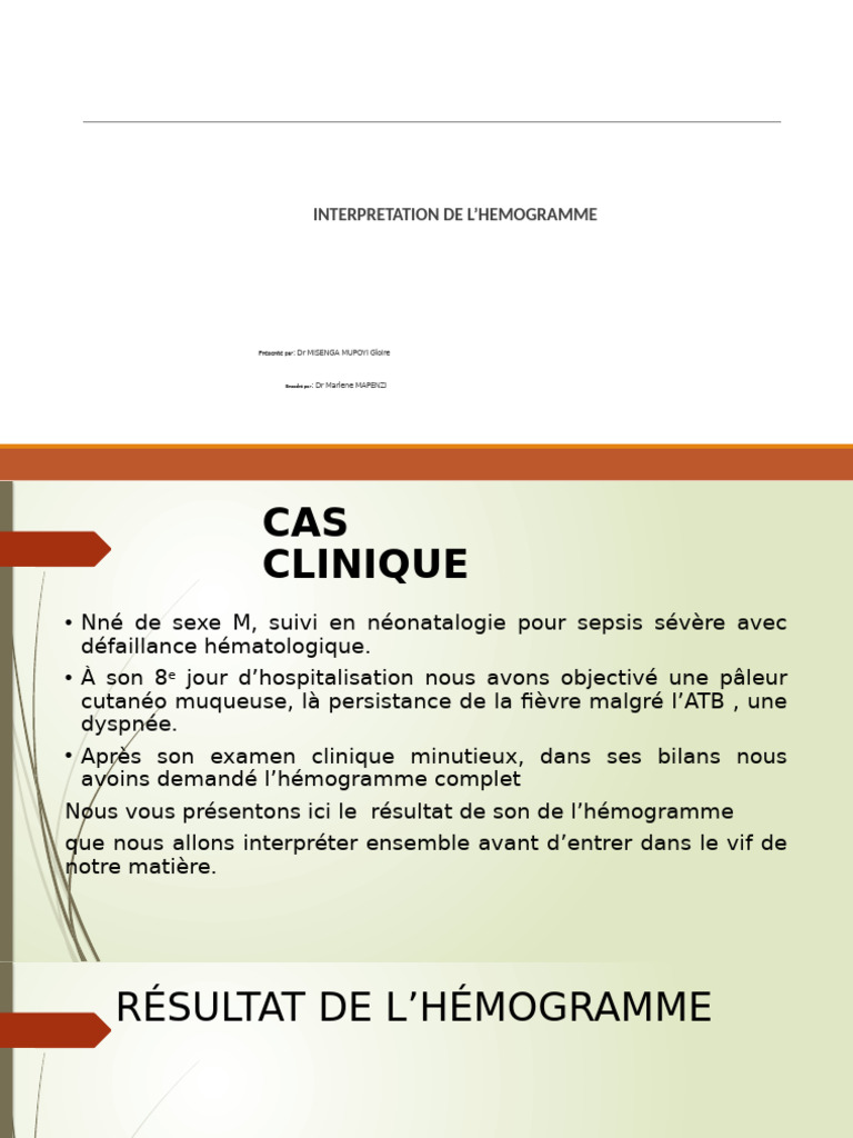Présentation Interpretation de L'hemogramme Glo | PDF | Sang | Hématopoïèse
