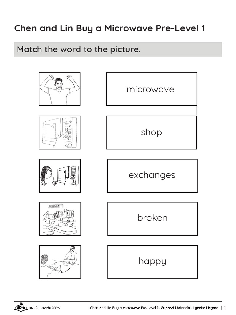 Chen and Lin Buy A Microwave Pre-Level 1: Match The Word To The Picture | PDF