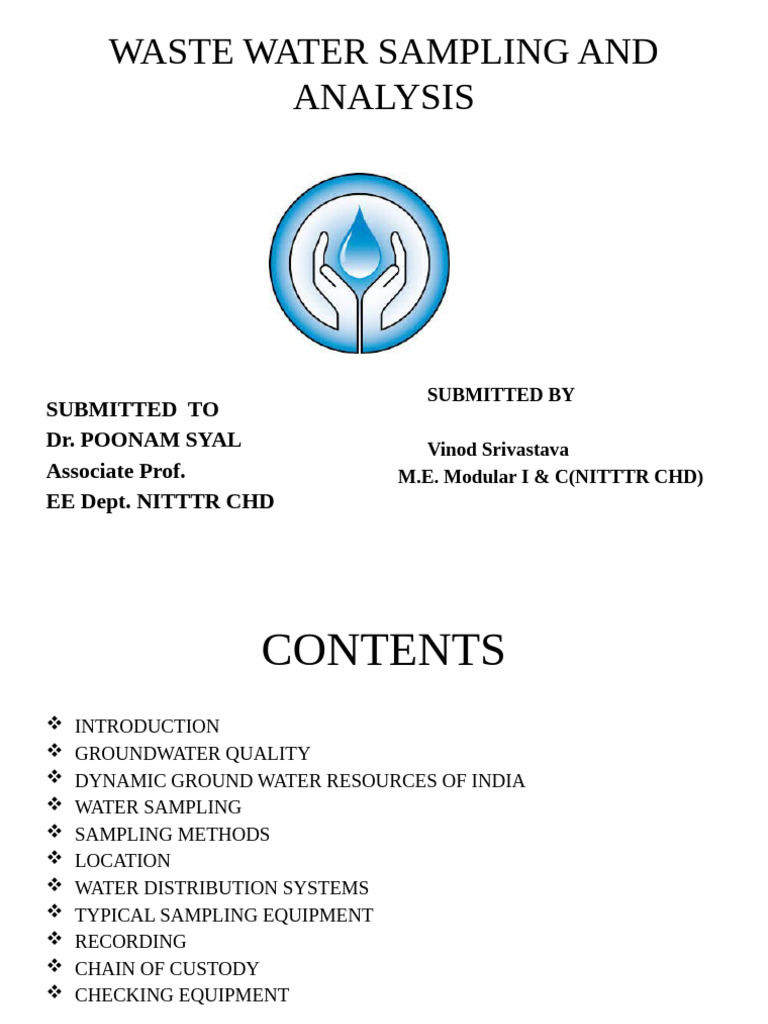 Waste Water Sampling and Analysis: Submitted To Dr. Poonam Syal ...