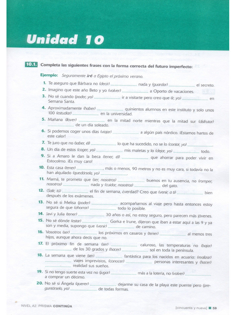 Prisma A2-Ejercicios-Unidad10 | PDF