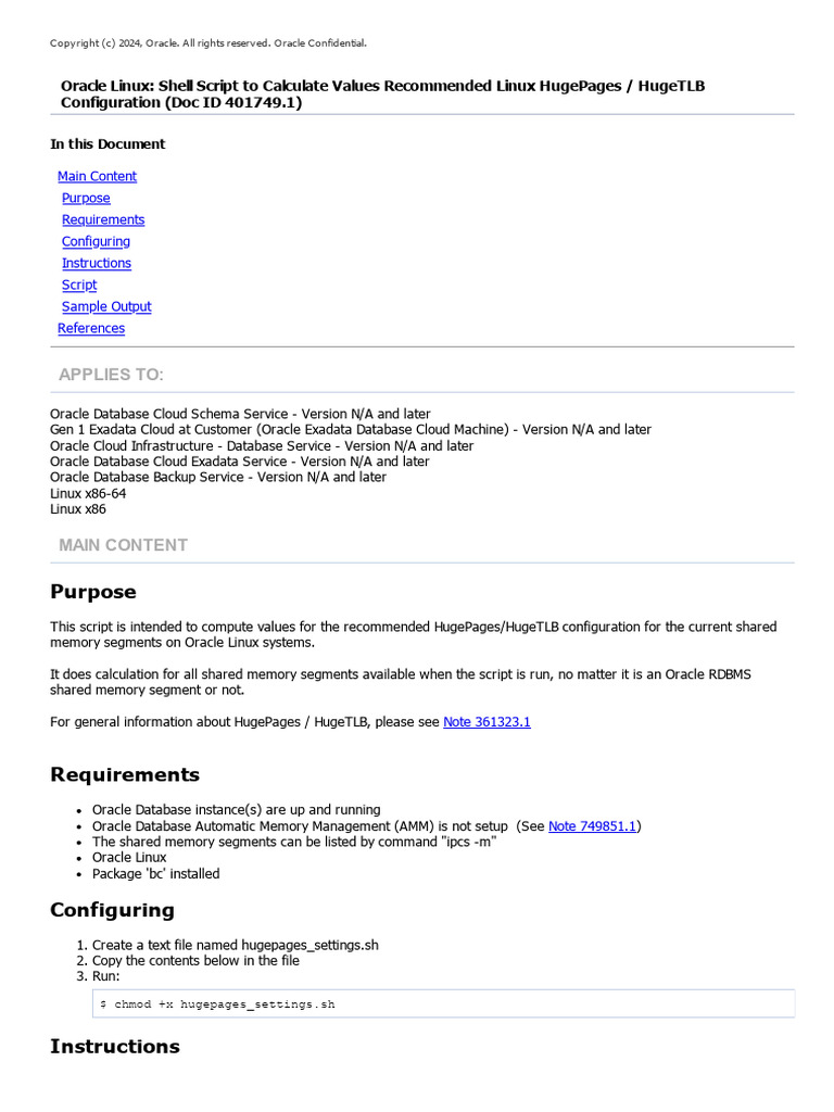 Oracle Linux Shell Script To Calculate Values Recommended Linux Hugepages Document 4017491