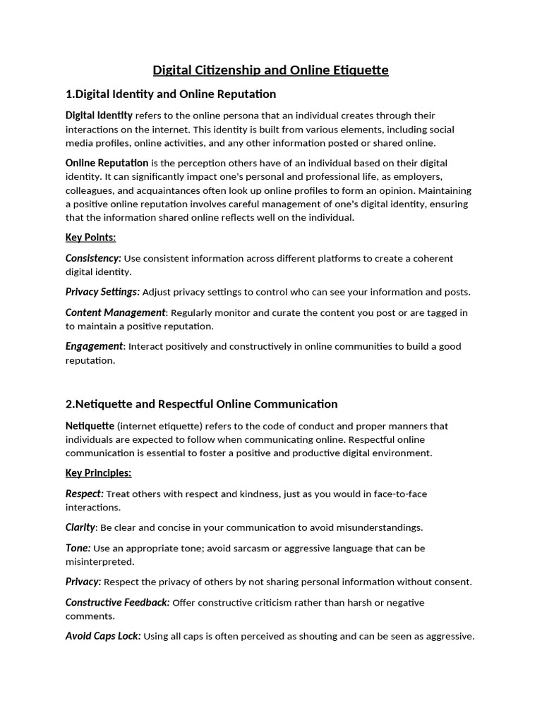Digital Citizenship and Online Etiquette | PDF | Cyberbullying ...