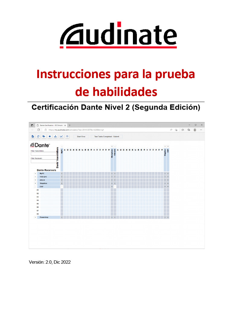 Dante Certification Level 2 Skills Test Instructions 2022-03-29-Spanish ...