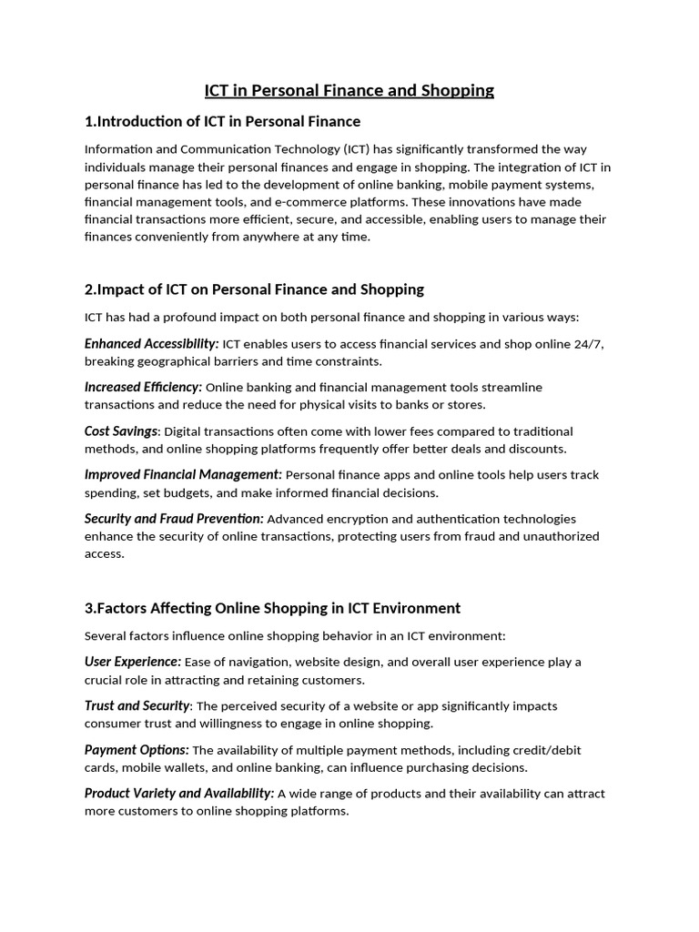 ICT's Role in Personal Finance & Shopping | PDF | Online Shopping | E ...