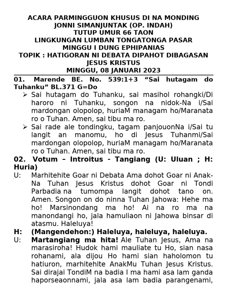 Acara Minggu Na Monding Lumban Tongatonga Pasar | PDF