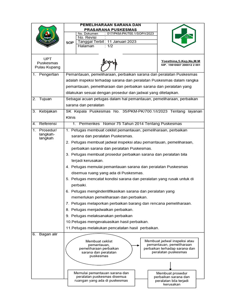 1.4.2.2a - SOP PEMELIHARAAN SARANA DAN PRASARANA | PDF