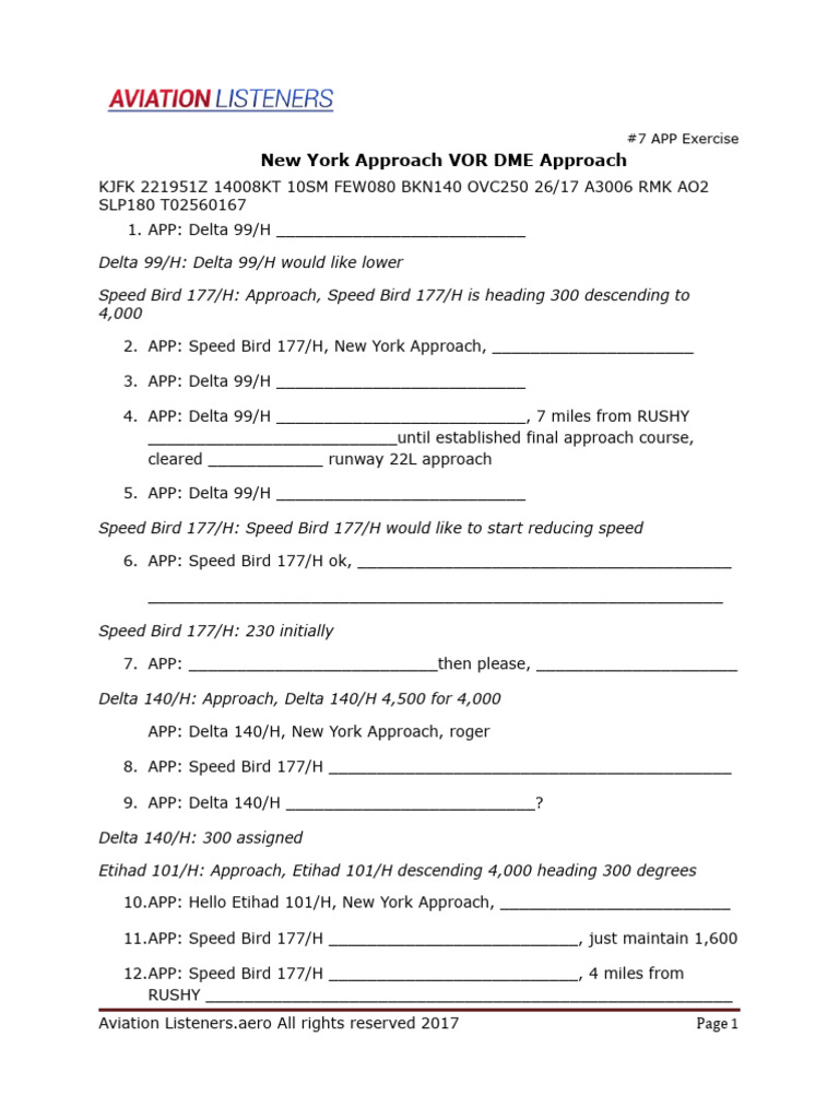 #7 APP New York VOR DME 22L Exercise | PDF | Airlines | Aviation