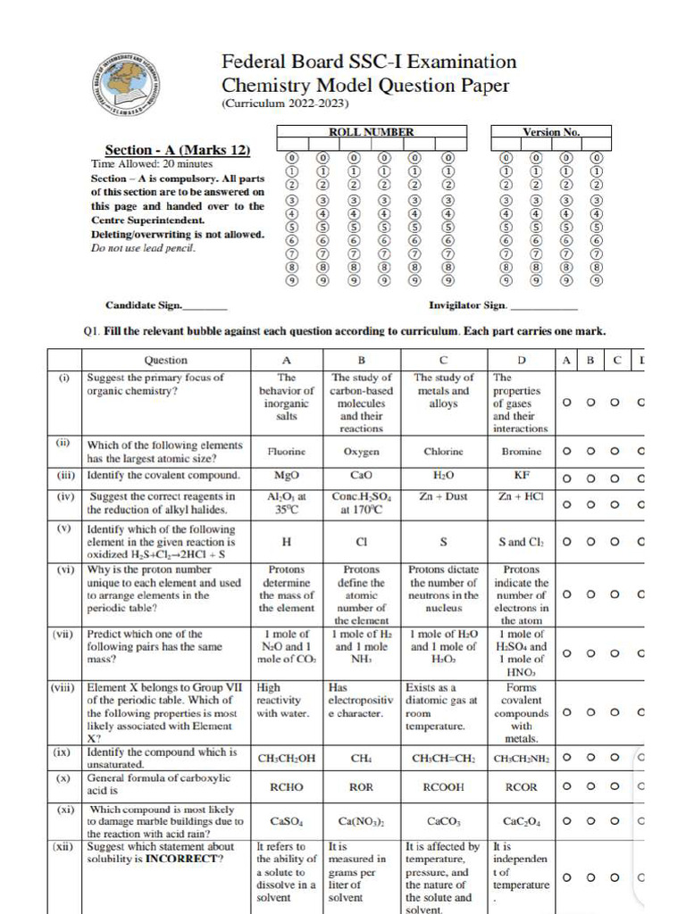 Chemistry Model Paper NSA | PDF