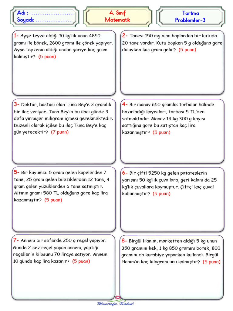 4-Matematik - Tartma-Problemler-3 | PDF