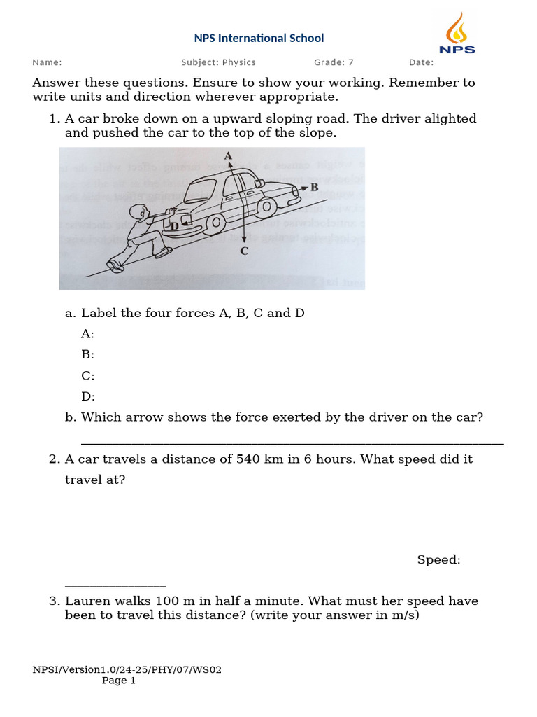 Grade 7 Physics Worksheet | PDF | Career & Growth | Technology & Engineering