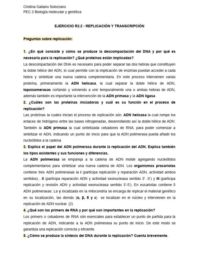 Galiano Solorzano PEC2 | PDF | Rna | Replicación De Adn