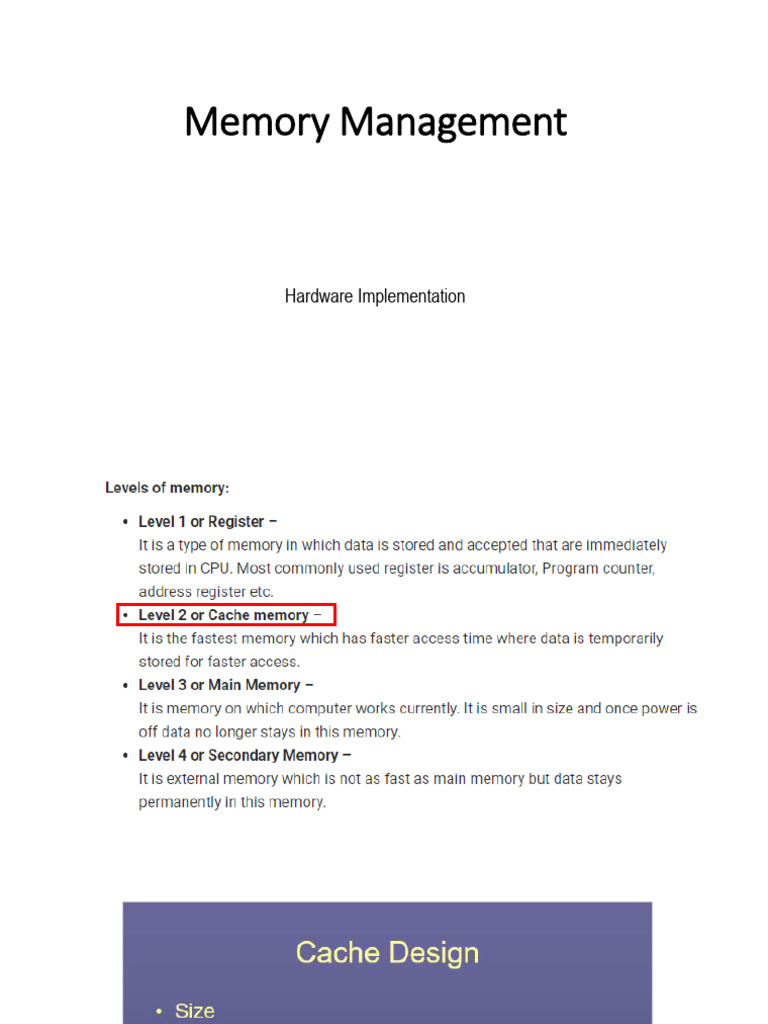 Cache Memory Management Guide | PDF | Computer Engineering | Operating System Technology