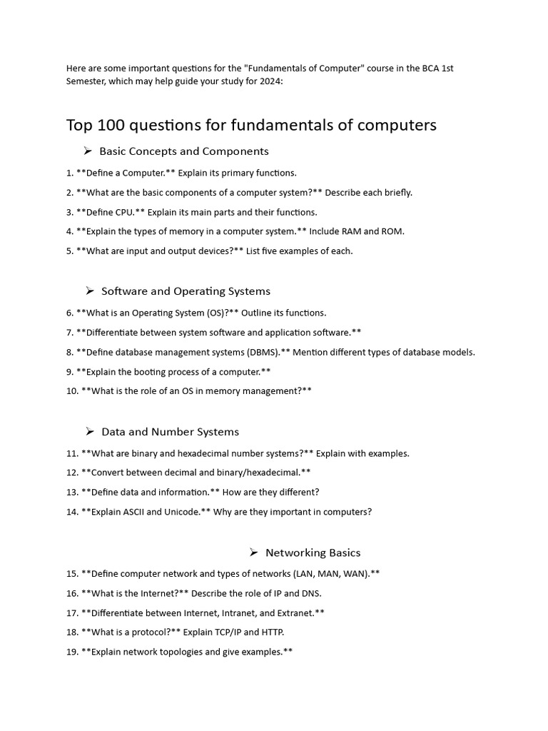 FUNDAMENTALS OF COMPUTERS TOP 100 QUESTIONS | PDF | Operating System | Computer Network