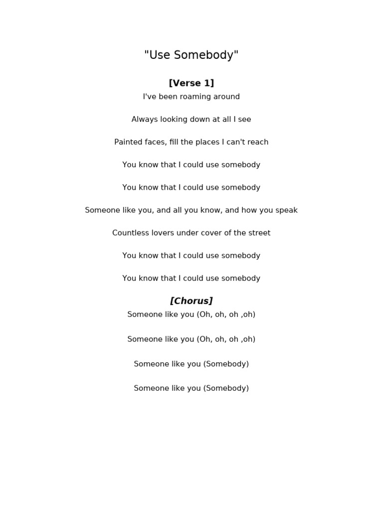 "Use Somebody Lyrics Analysis" | PDF