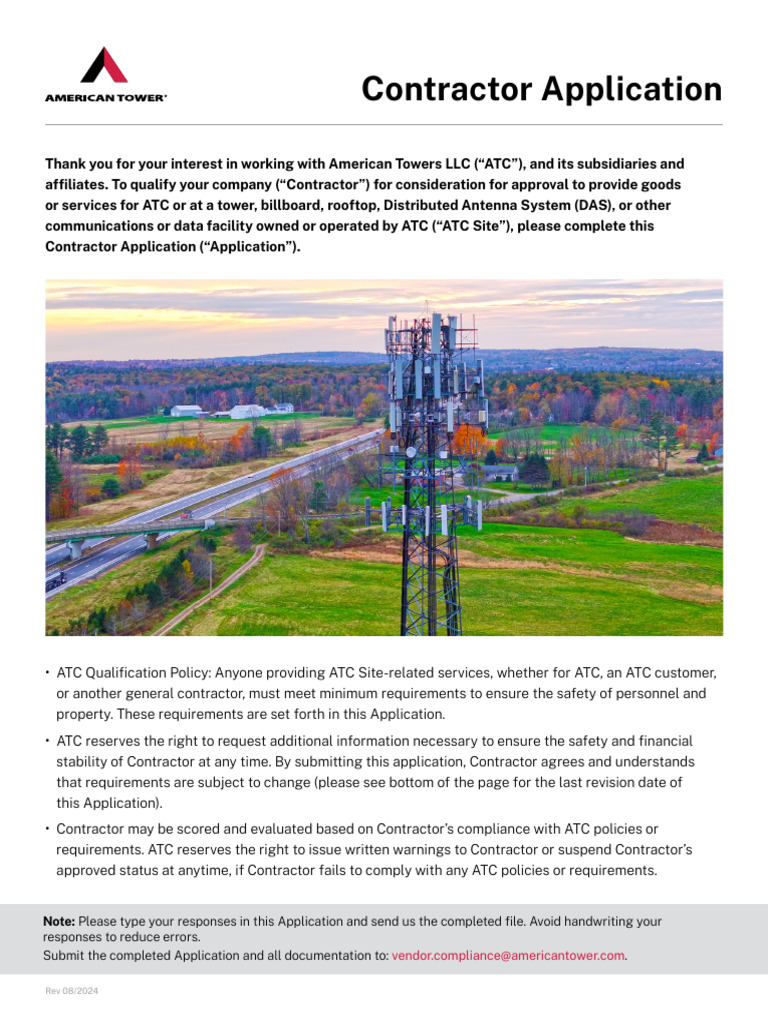 American Tower Contractor Application | PDF | Lawsuit | Professional ...