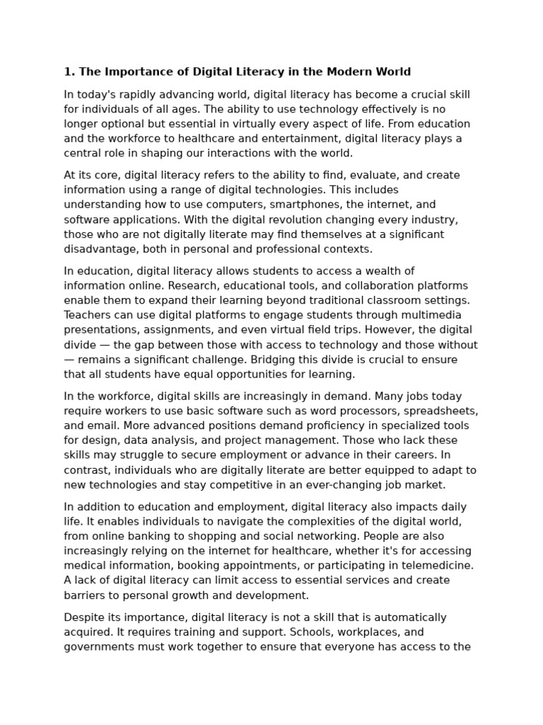 Importance of Digital Literacy Today | PDF | Social Media | Popular ...